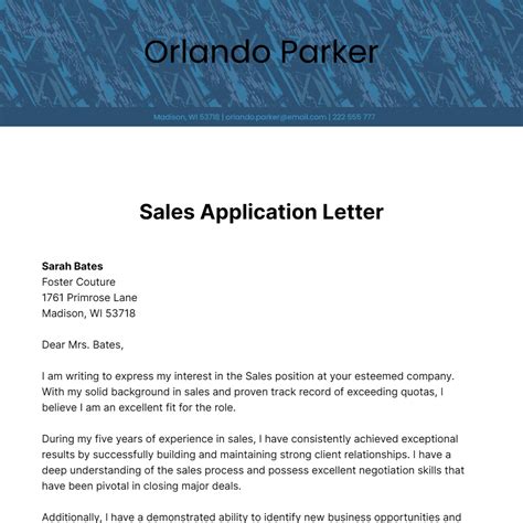 Free Sales Application Letter Template To Edit Online