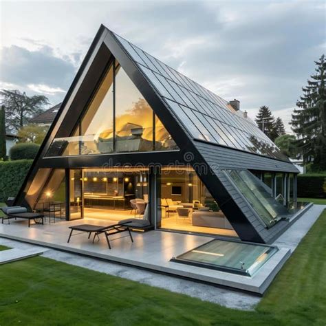 Modern House Triangular Roof Glass Panels Glass Facade Seamlessly Integrating Indoor Outdoor
