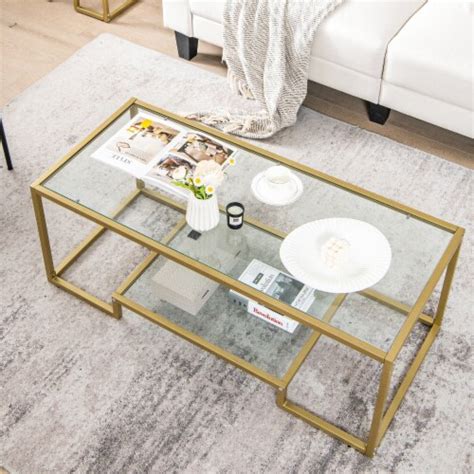 Modern 2 Tier Rectangular Coffee Table With Glass Table Top 1 Unit