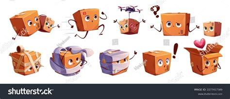 Cartoon Set Cute Parcel Mascots Isolated Stock Vector Royalty Free 2277417389 Shutterstock