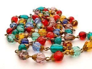 Antique Czech Glass Bead Necklace Crystal Red Green Amber Purple 36