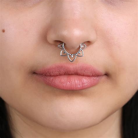 925 Sterling Silver Flower Septum Clicker Hinged Septum Ring Gold