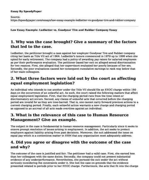 📚 Law Essay Example Ledbetter Vs Goodyear Tire And Rubber Company