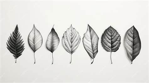 Realistic Pencil Drawing Of Various Tree Leaf Textures Premium Ai