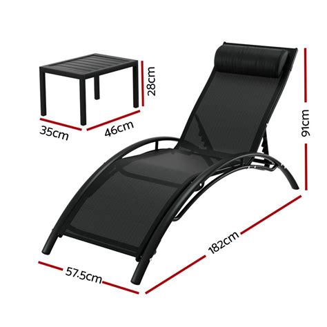 Gardeon 3pc Sun Lounge Outdoor Lounger Steel Table Chairs Patio