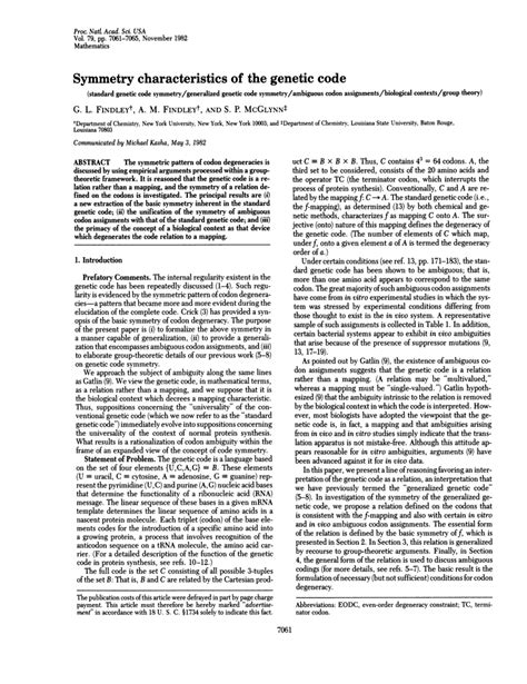 Pdf Symmetry Characteristics Of The Genetic Code