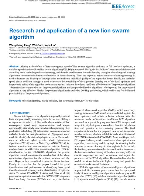 Pdf Research And Application Of A New Lion Swarm Algorithm