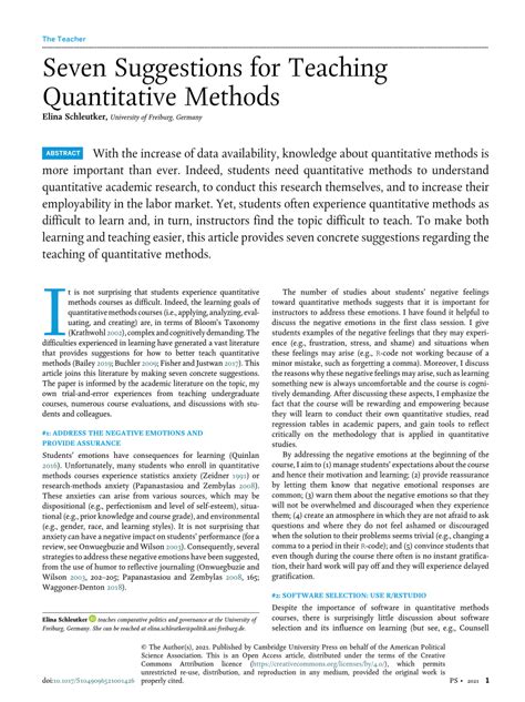 Pdf Seven Suggestions For Teaching Quantitative Methods