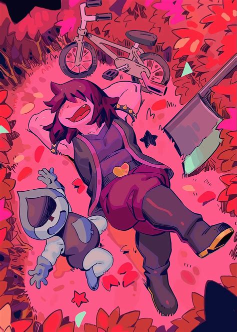Deltarune Susie And Lancer Relaxing With A Bike Poster Picture