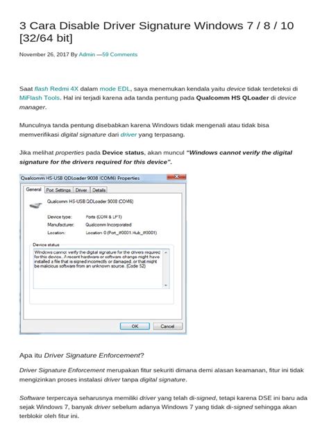 3 Cara Disable Driver Signature Windows 7 8 10 3264 Bit F Tips Pdf