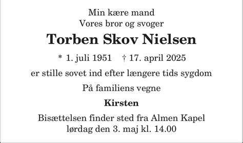 Dødsannonce For Torben Skov Nielsen Nordjyskedk
