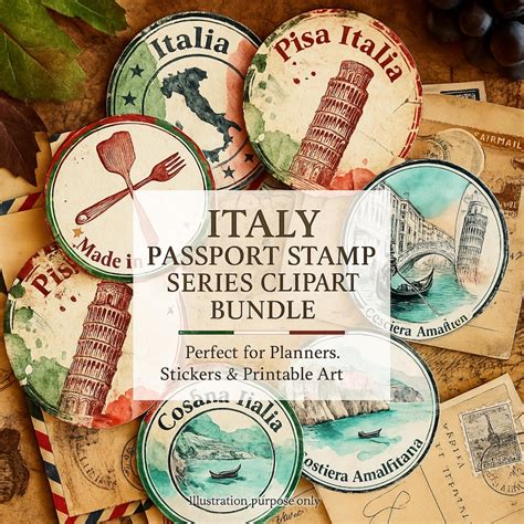 Italy Passport Stamp Clipart Italian Landmarks Png Vintage Travel