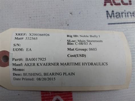 Ggb Aker Kvaerner Ba0017925 Bushing Bearing Plain Aeliya Marine