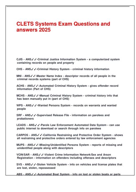 Clets Systems Exam Questions And Answers 2025 Clets Stuvia Us