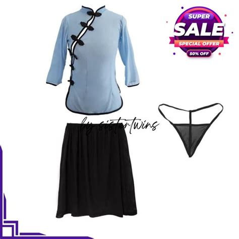 Jual Sexy Lingerie Set G String Costume Cheongsam Transparan Piyama A