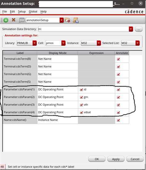 expanding the list of the transistor operating point annotation