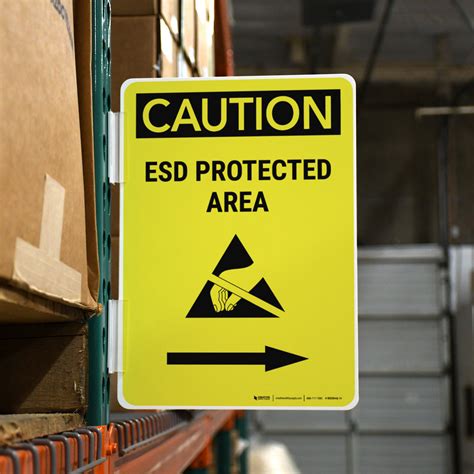 Caution Esd Control Area With Arrow Right Portrait Double Sided Cone Signs
