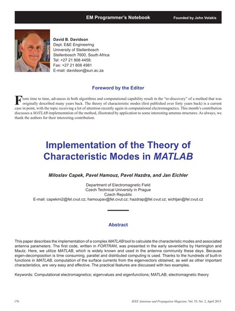 Pdf Implementation Of The Theory Of Characteristic Modes In Matlab
