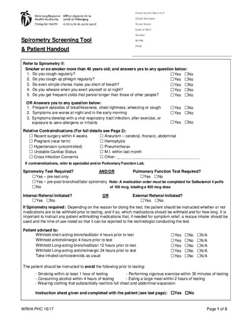 Fillable Online The Efficacy Of Spirometry As A Screening Tool In
