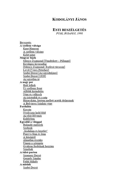 Kodolányi János Esti Beszélgetés Pdf