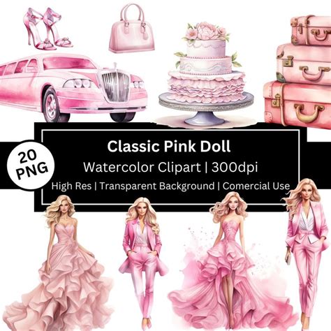 Pink Doll Clipart Watercolor Doll Pink Princess Png Girls Decor Clipart Pink Fashion Doll