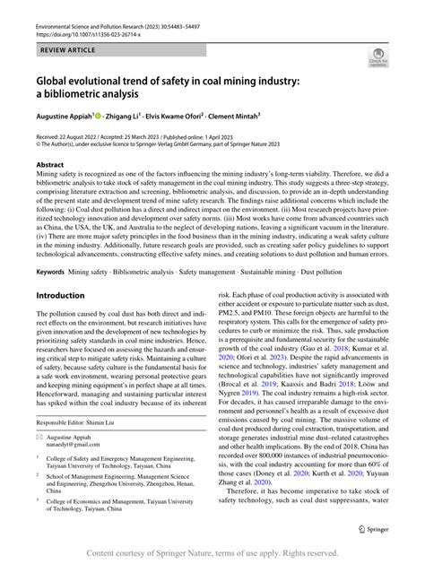 Global Evolutional Trend Of Safety In Coal Mining Industry A