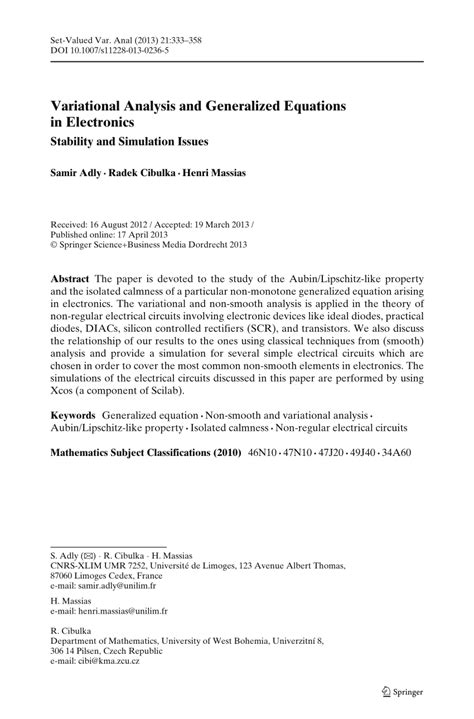 Pdf Variational Analysis And Generalized Equations In Electronics
