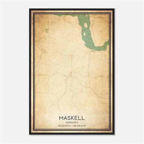 Vintage Maskell Nebraska Map Poster Maskell Ne City Road Wall Art