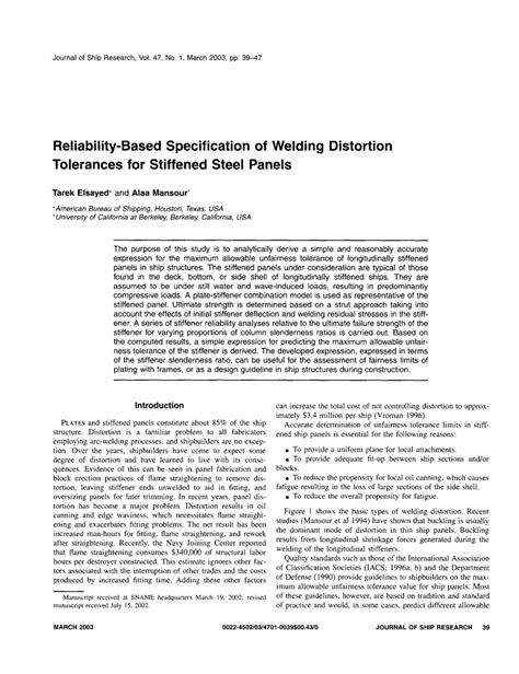 Pdf Reliability Based Specification Of Welding Distortion Tolerances