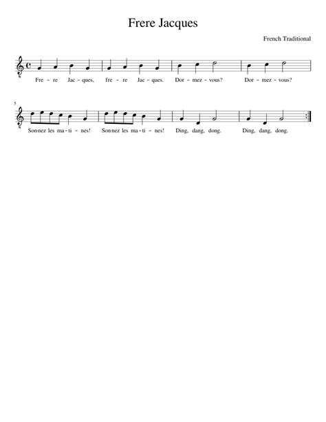 Frere Jacques Sheet Music For Guitar Solo