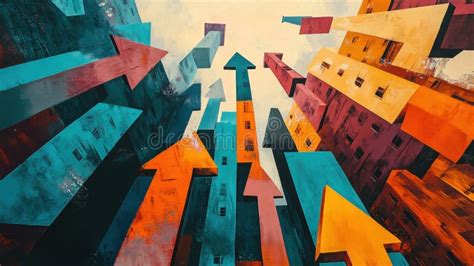 Colorful Abstract Arrows Pointing Upwards In An Urban Environment Stock Illustration