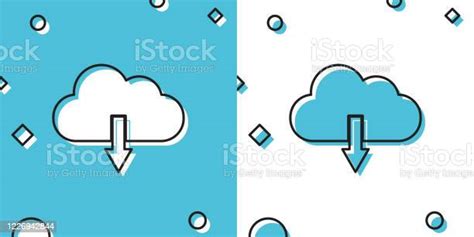 파란색과 흰색 배경에 격리 된 검은 구름 다운로드 아이콘 임의 동적 셰이프 벡터 일러스트레이션 가능성에 대한 스톡 벡터 아트 및 기타 이미지 Istock