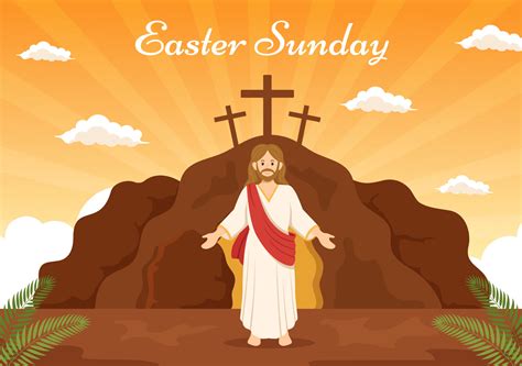 Happy Easter Sunday Day Illustration With Jesus He Is Risen And Celebration Of Resurrection For