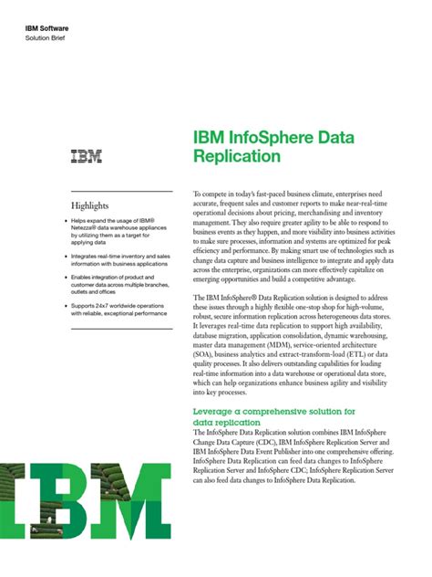 Ibm Infosphere Data Replication Highlights Pdf Databases Replication Computing