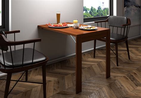 Wall Mounted Walnut Folding Table Murphy Table Floating Table Space