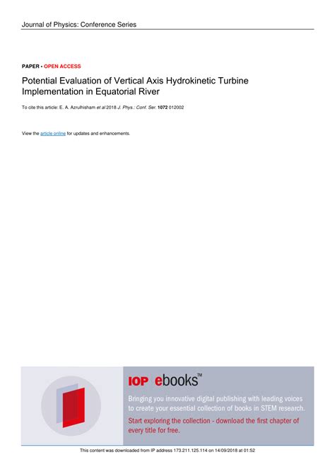 Pdf Potential Evaluation Of Vertical Axis Hydrokinetic Turbine Implementation In Equatorial River
