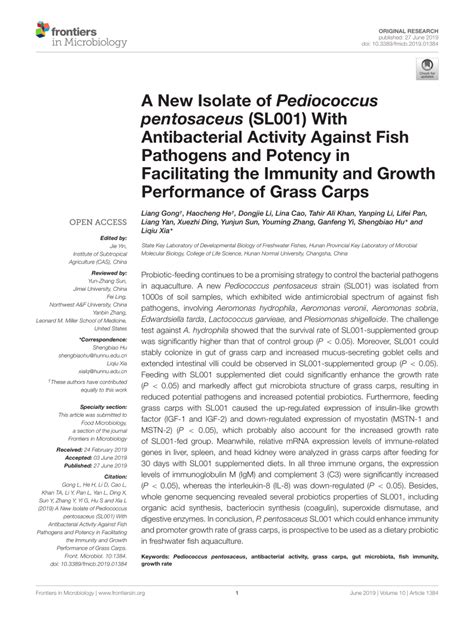 Pdf A New Isolate Of Pediococcus Pentosaceus Sl001 With