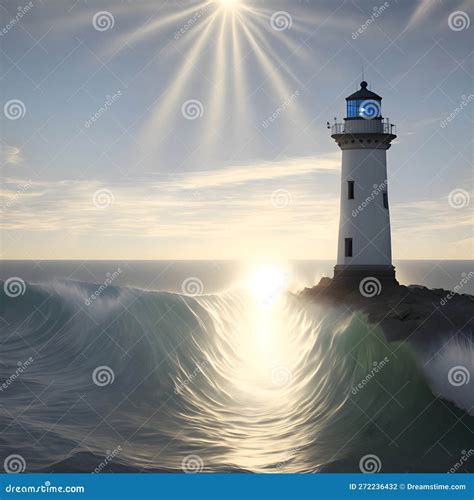Image Of The Lighthouse Standing Strong Against The Raging Sea During