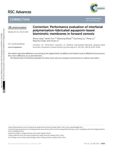 Pdf Correction Performance Evaluation Of Interfacial Polymerisation