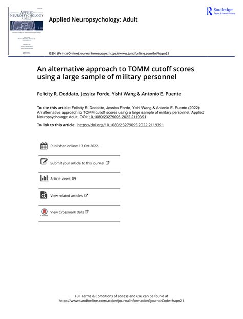 Pdf An Alternative Approach To Tomm Cutoff Scores Using A Large
