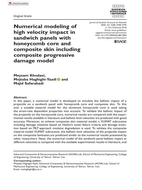 Numerical Modeling Of High Velocity Impact In Sandwich Panels With