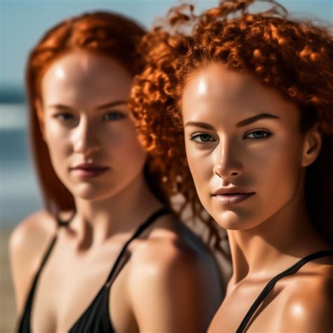 Beach Girls In Mulatto Bikinis Sunbathing Redhead And Black