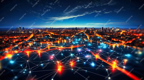 Premium Ai Image Network Nodes Connecting On A City Map