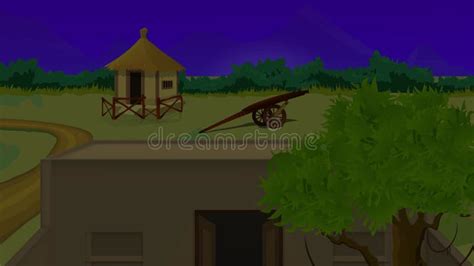 Village Life Cartoon Animation Day To Night Time Lapse Seamless Loop