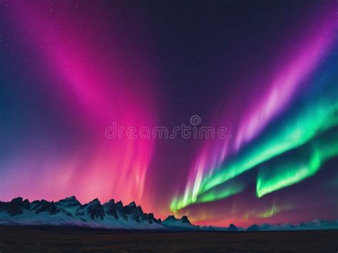 A Surreal Sky Scene Where Traditional Aurora Borealis Colors Are