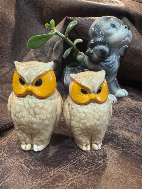 Vintage Pair Of Owls 1960s Figurines Knick Knack Unique Etsy