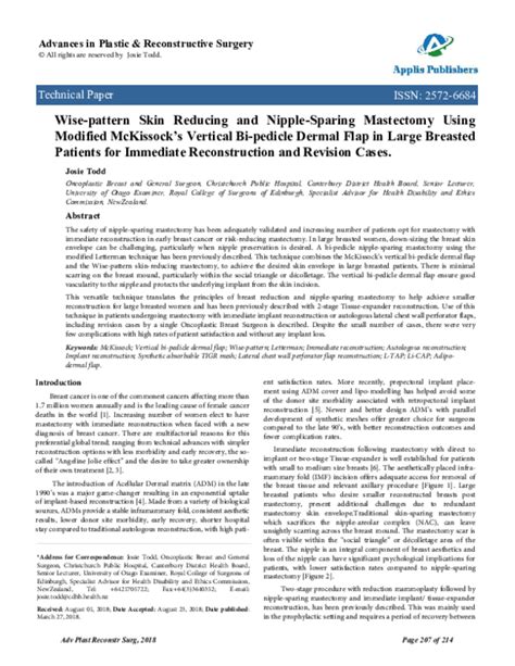 Pdf Wise Pattern Skin Reducing And Nipple Sparing Mastectomy Using