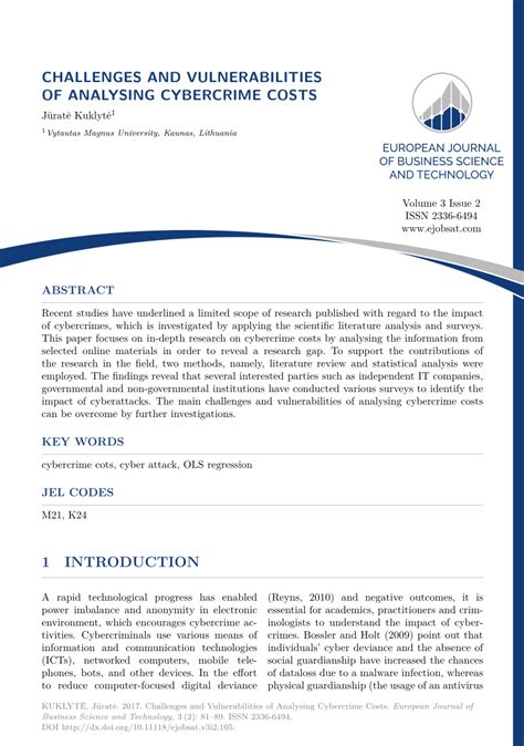 Pdf Challenges And Vulnerabilities Of Analysing Cybercrime Costs