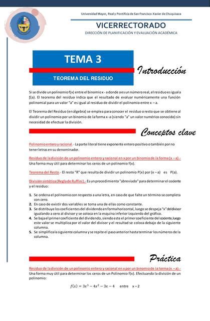 Tema 3 Teorema Del Residuo Sheyla Ramos Udocz