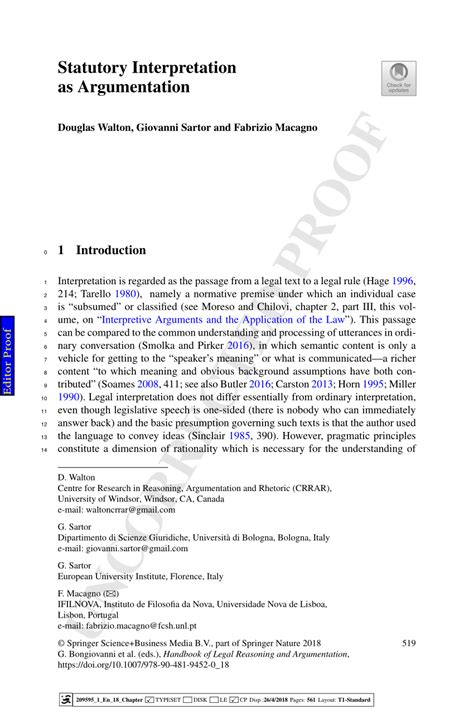 Pdf Statutory Interpretation As Argumentation